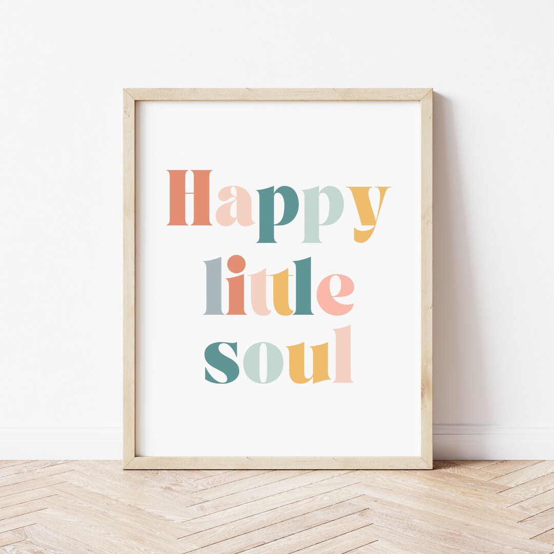 Printable Wall Art Boho, Happy Little Soul Print, Boho Retro Kids Art ...