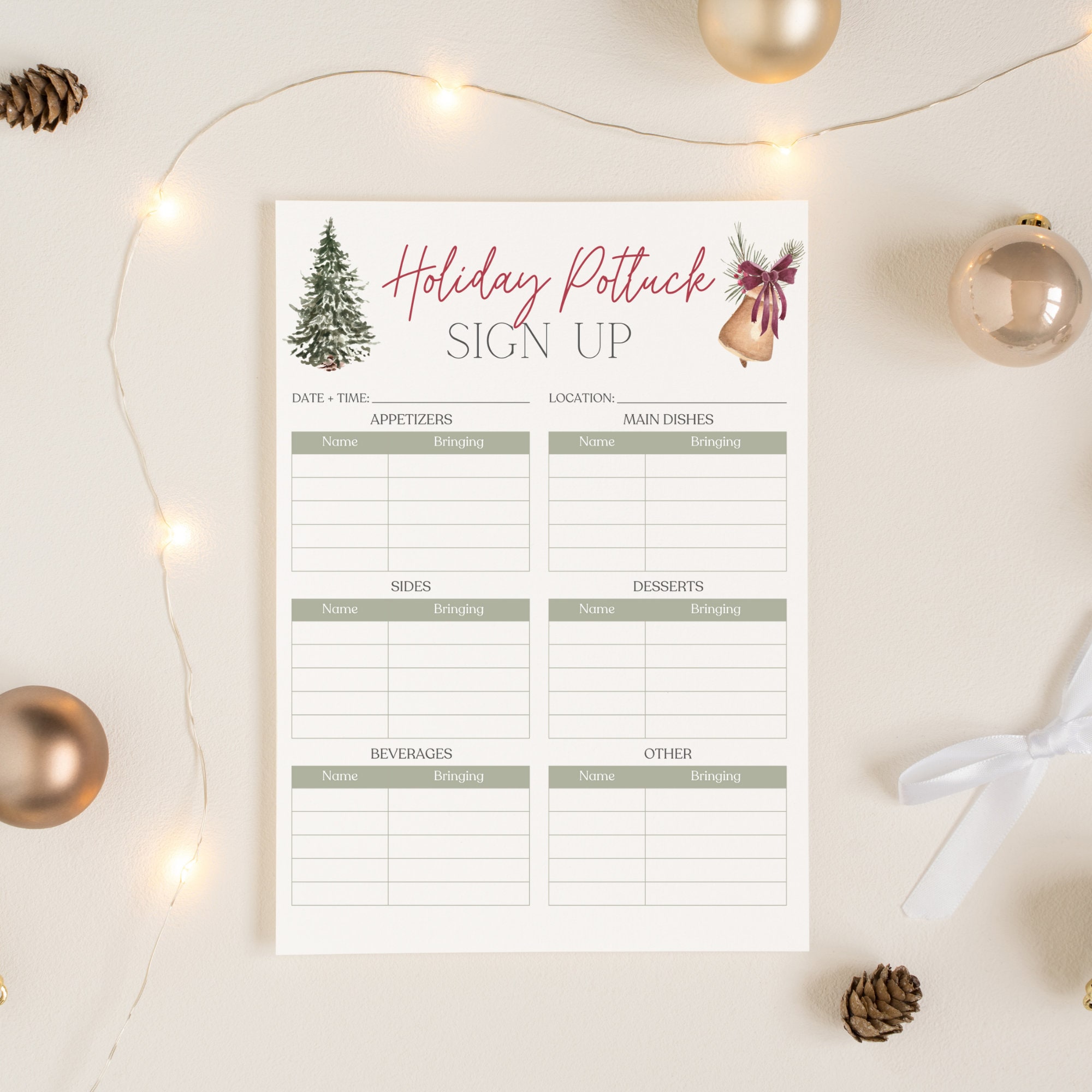 Christmas Potluck Sign up Sheet, Holiday Potluck Sign Up, Printable ...