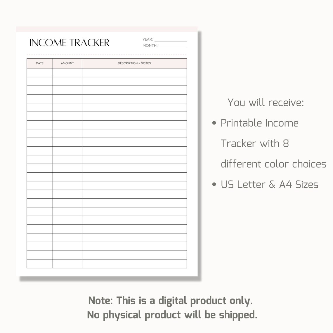 Printable Income Tracker Sheet, Income Planner, Finance Planner, Income ...