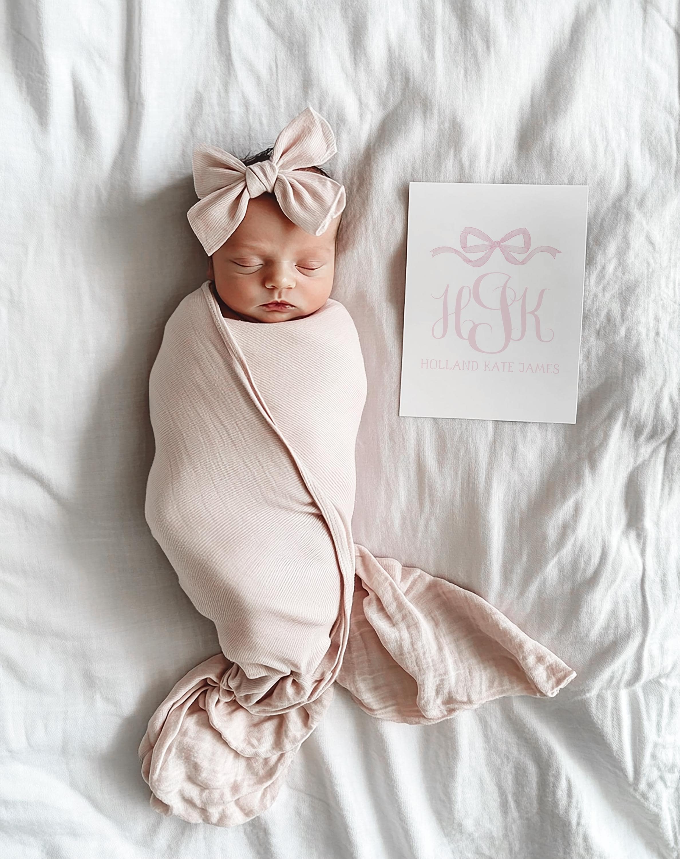 Printable Watercolor Pink Bow Baby Girl Bassinet Sign, Custom Monogram ...