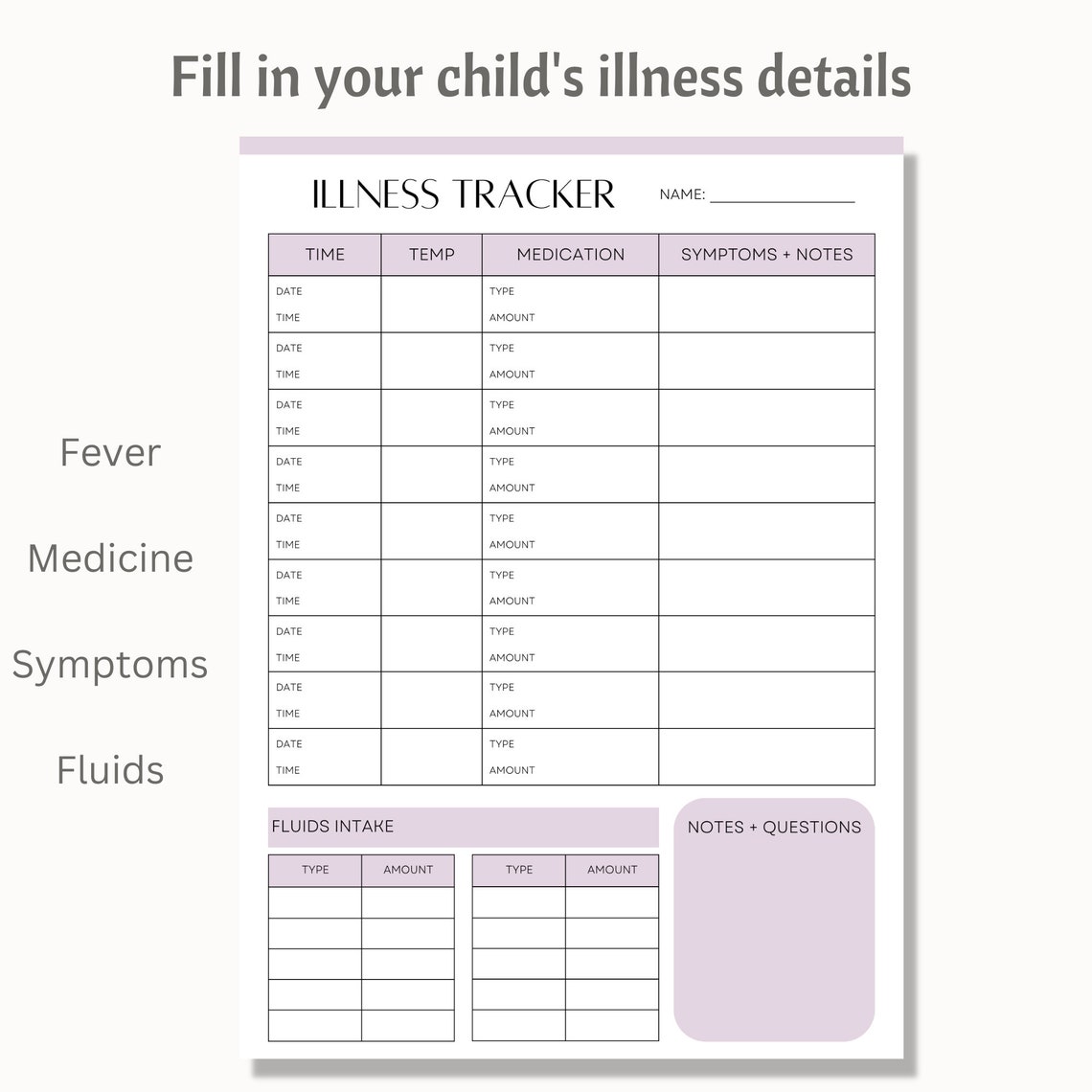 Printable Medication Tracker, Child Illness Log, Medication Log ...