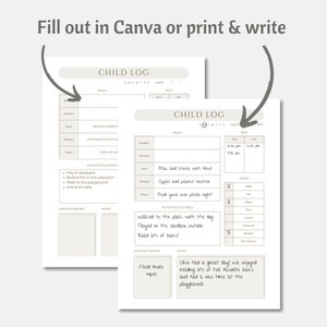 Editable Toddler Daily Report, Child Log, Toddler Meal Log, Child Care ...