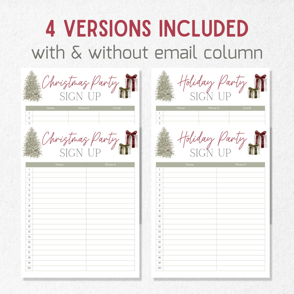 Christmas Party Sign up Sheet, Holiday Party Sign up Sheet, Printable ...