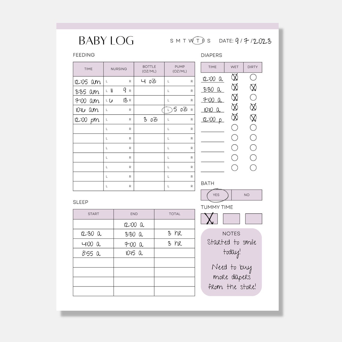 Baby Care Daily Log, Postpartum Tracker, Infant Log, New Mom Baby ...