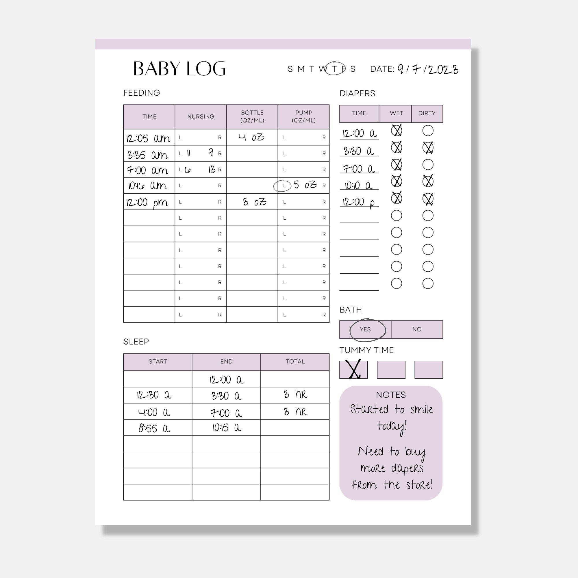 Baby Care Daily Log, Postpartum Tracker, Infant Log, New Mom Baby ...