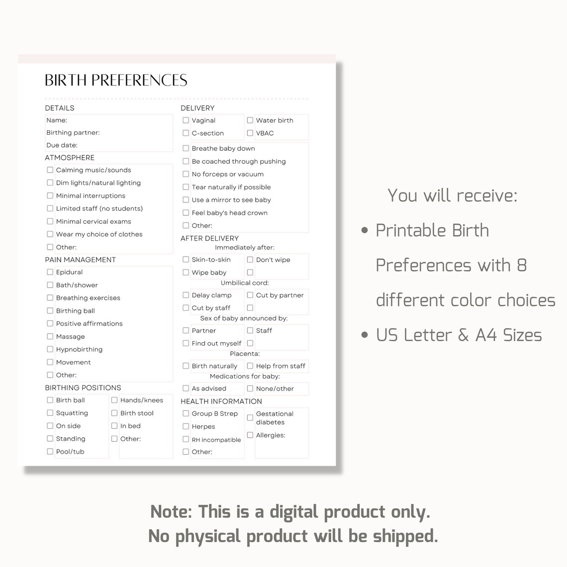 Birth Plan Template, Editable Birth Preferences, Printable Birth Plan ...