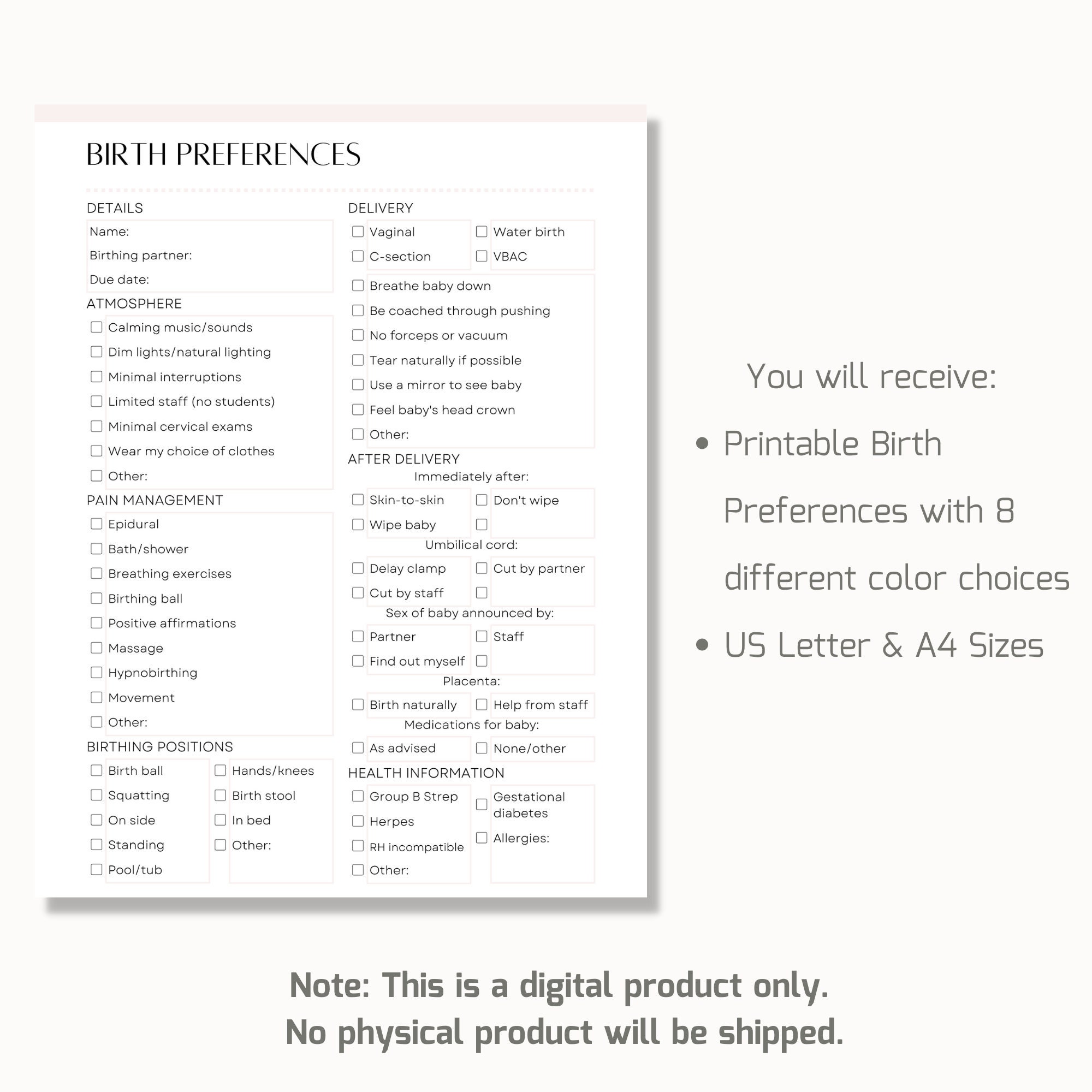 Birth Plan Template, Editable Birth Preferences, Printable Birth Plan ...