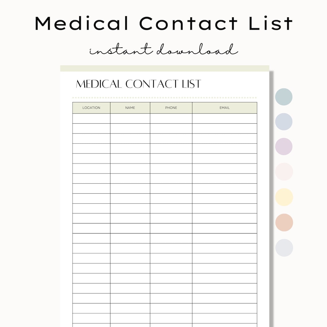 Printable Medical Contact List, Doctor Contact List, Medical Contact ...