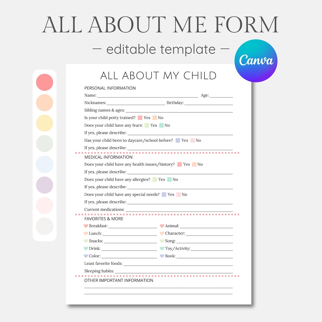 Editable All About My Child Template, Printable Daycare All About Me ...