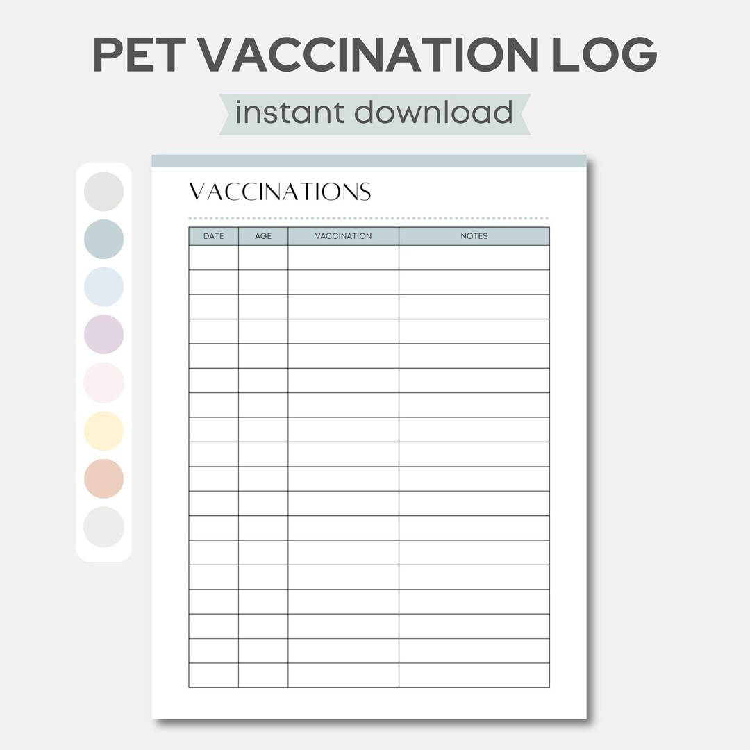 Printable Pet Vaccination Log, Pet Vaccine Record, Puppy Vaccination ...