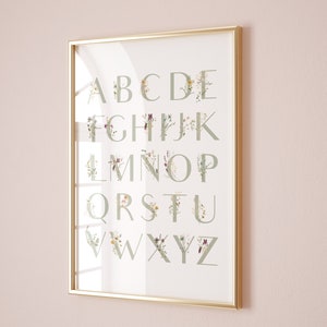 Set of 2 Floral Alphabet Numbers Poster, Wildflower Alphabet Poster ...