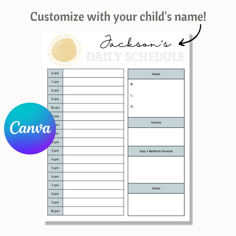 Printable Babysitter Schedule, Nanny Schedule, Infant Schedule ...