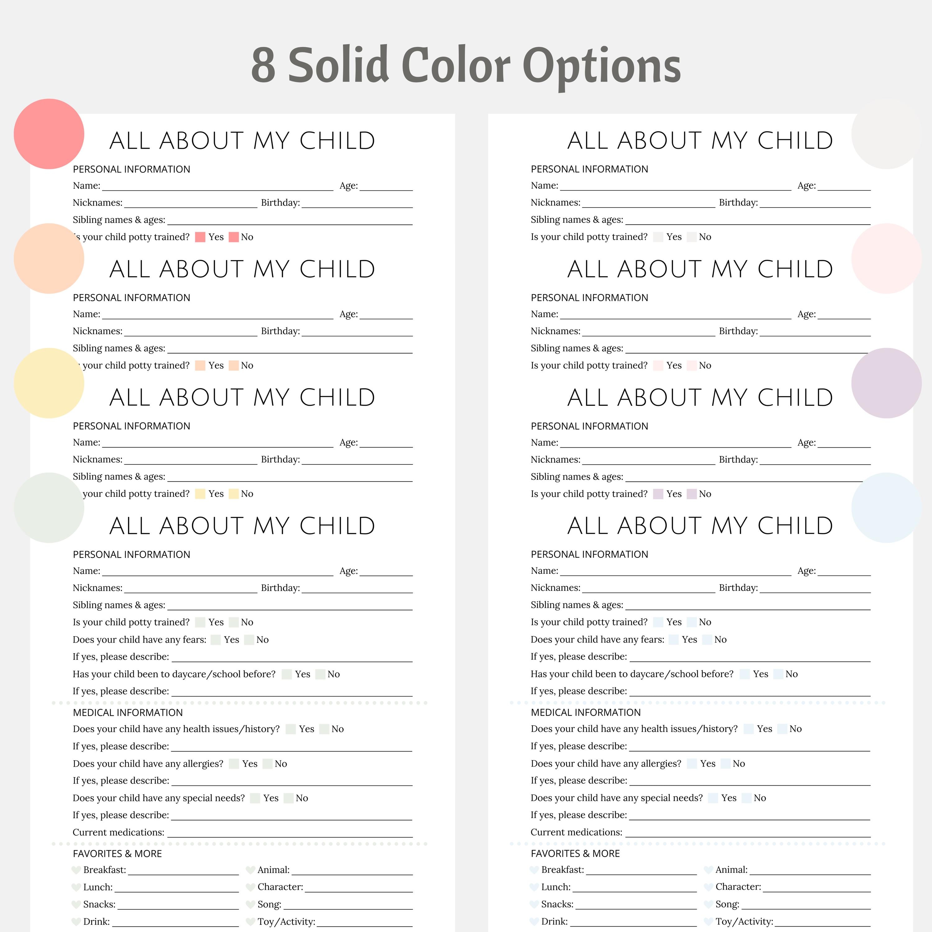 Editable All About My Child Template, Printable Daycare All About Me ...