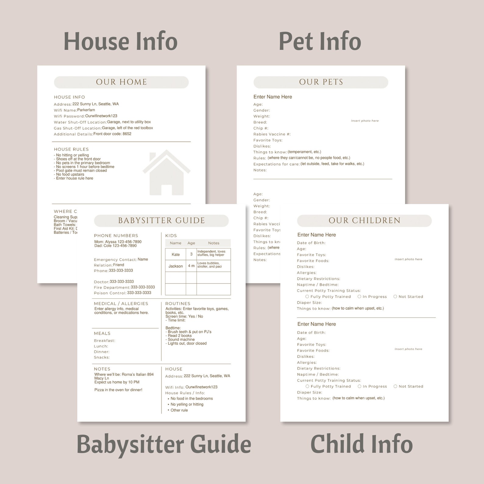 Fillable Babysitter Binder PDF, Printable Babysitter Planner, New ...