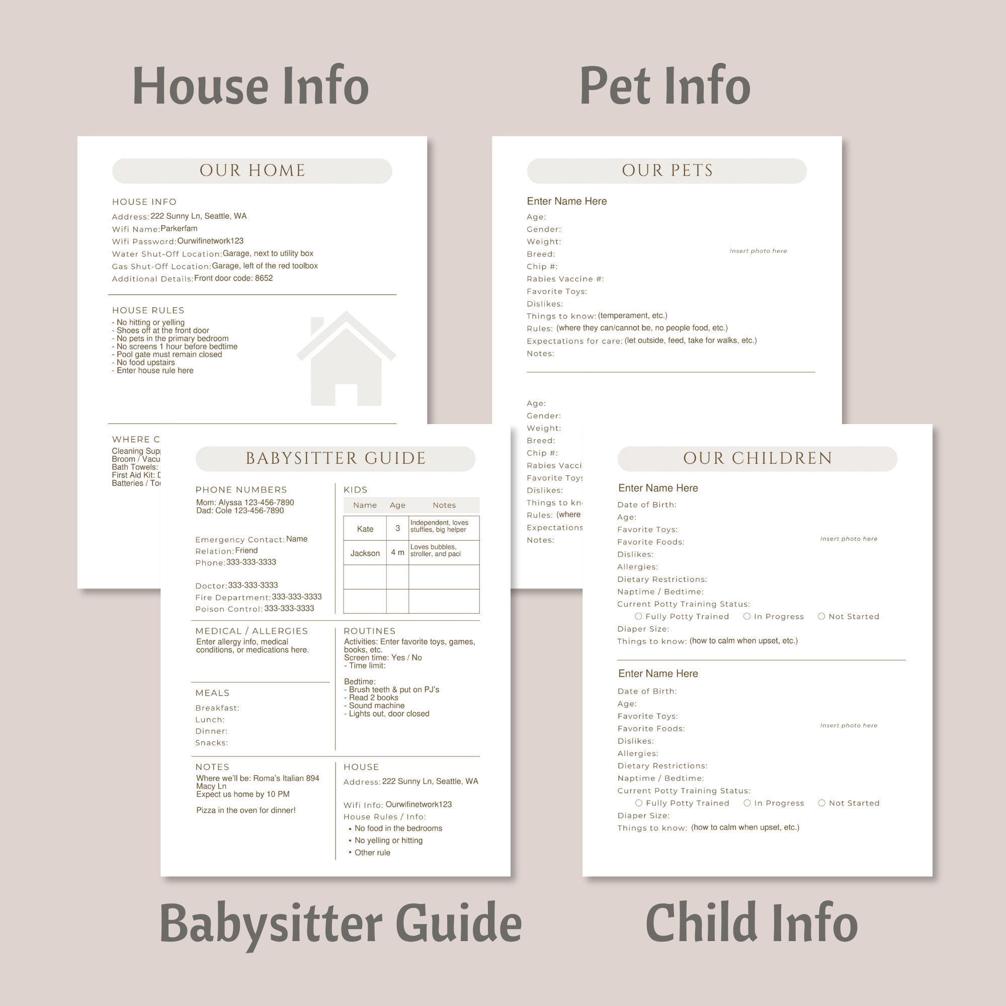 Fillable Babysitter Binder PDF, Printable Babysitter Planner, New ...