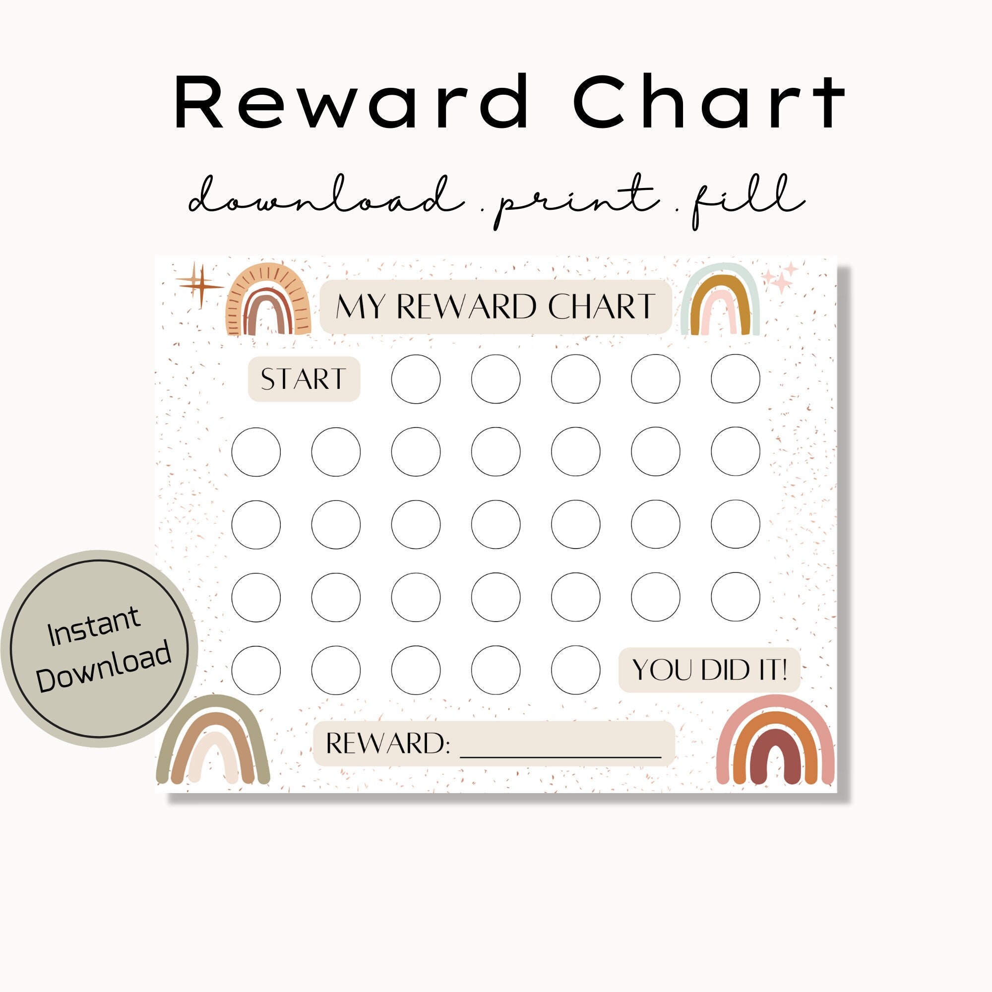 Boho Rainbow Reward Chart Printable Sticker Chart Rainbow - Etsy Australia
