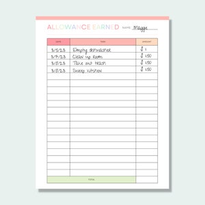 Printable Kids Allowance Chart, Allowance Tracker, Kids Savings Tracker ...