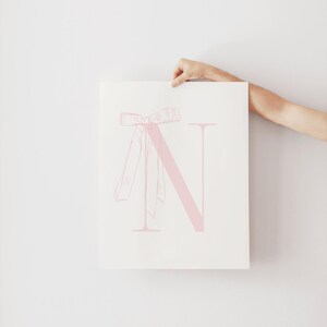 Custom Girl Initial Print, Pink Bow Nursery Art, Personalized Girl ...
