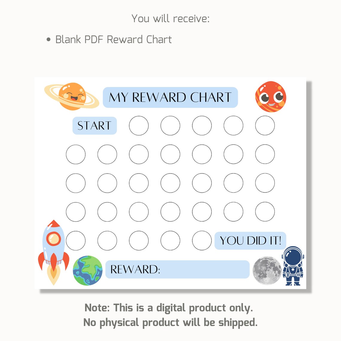 Space Reward Chart Printable Sticker Chart Space Chart - Etsy
