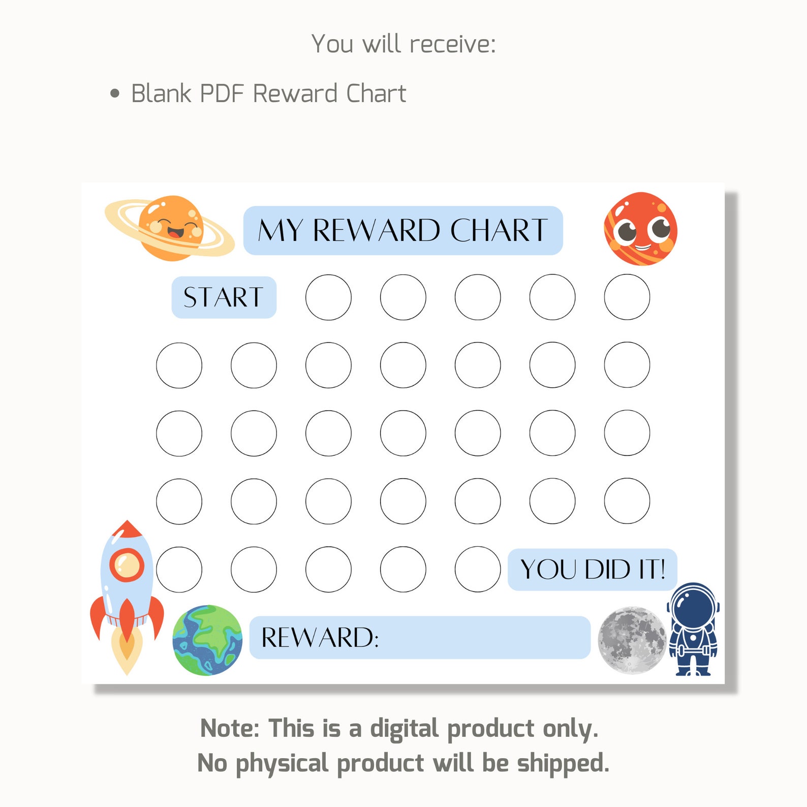 Space Reward Chart Printable Sticker Chart Space Chart - Etsy