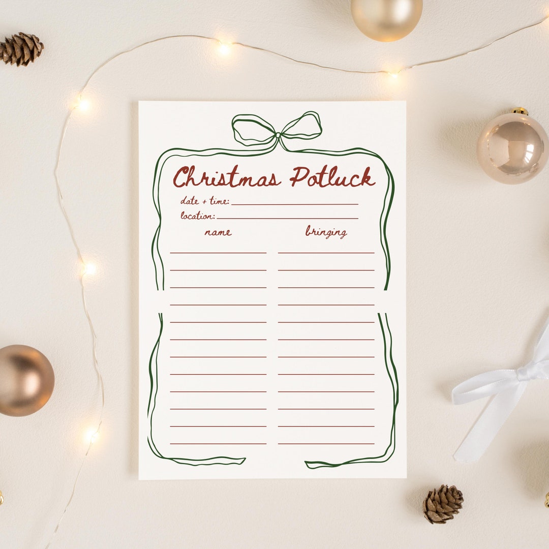 Whimsical Christmas Potluck Sign up Sheet, Vintage Work Holiday Potluck ...