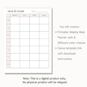 Printable Weekly Meal Planner Weekly Meal Prep Template - Etsy