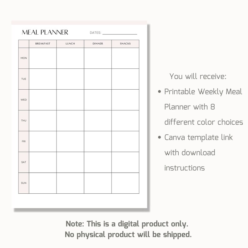 Printable Weekly Meal Planner Weekly Meal Prep Template - Etsy
