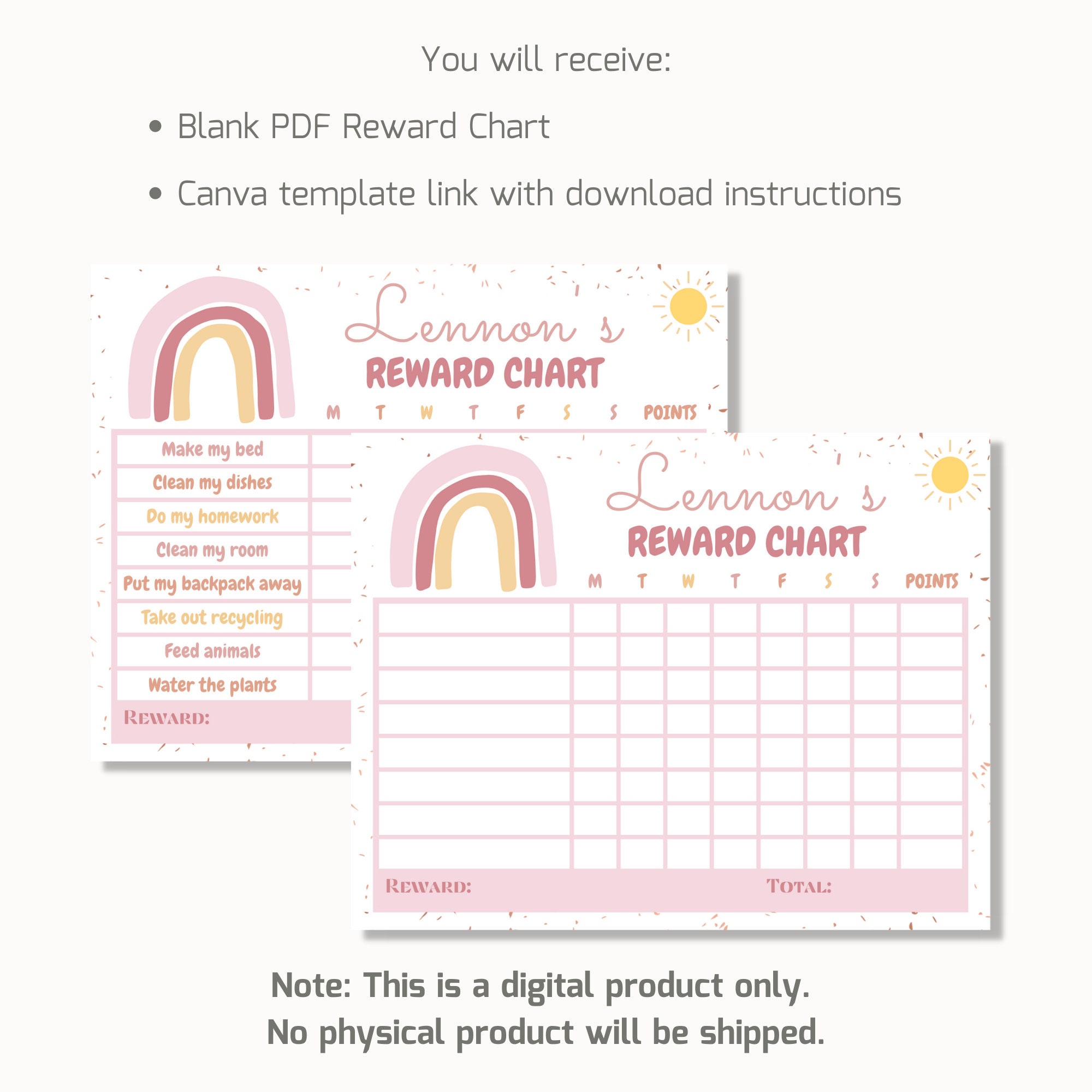 Boho Rainbow Sunshine Reward Chart, Printable Reward Chart, Editable ...