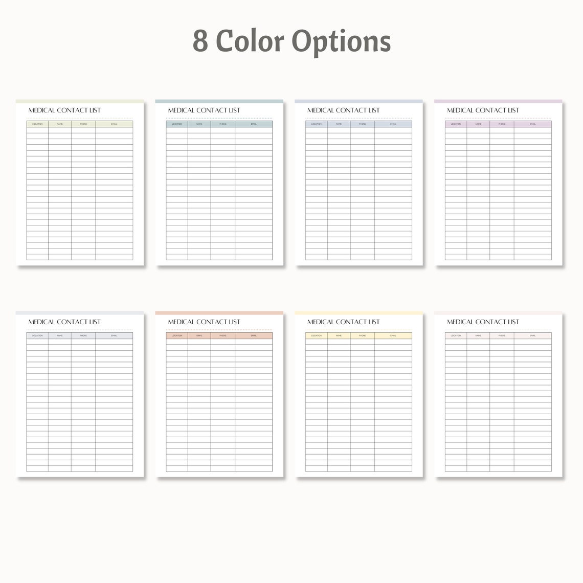 Printable Medical Contact List, Doctor Contact List, Medical Contact ...