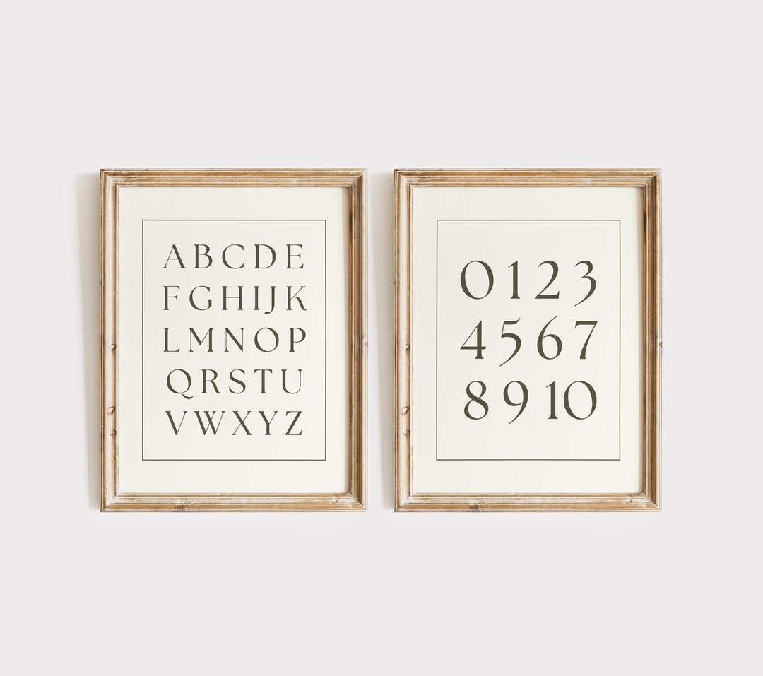 Vintage Style Alphabet Numbers Print Set, Forest Green Boys Room Decor ...