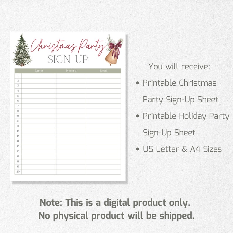 Christmas Party Sign up Sheet Holiday Party Sign up Sheet - Etsy Canada