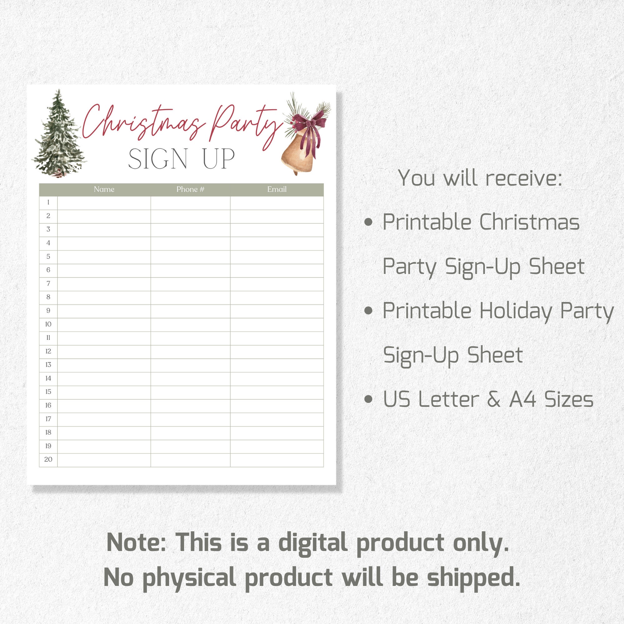 Christmas Party Sign up Sheet Holiday Party Sign up Sheet - Etsy Canada