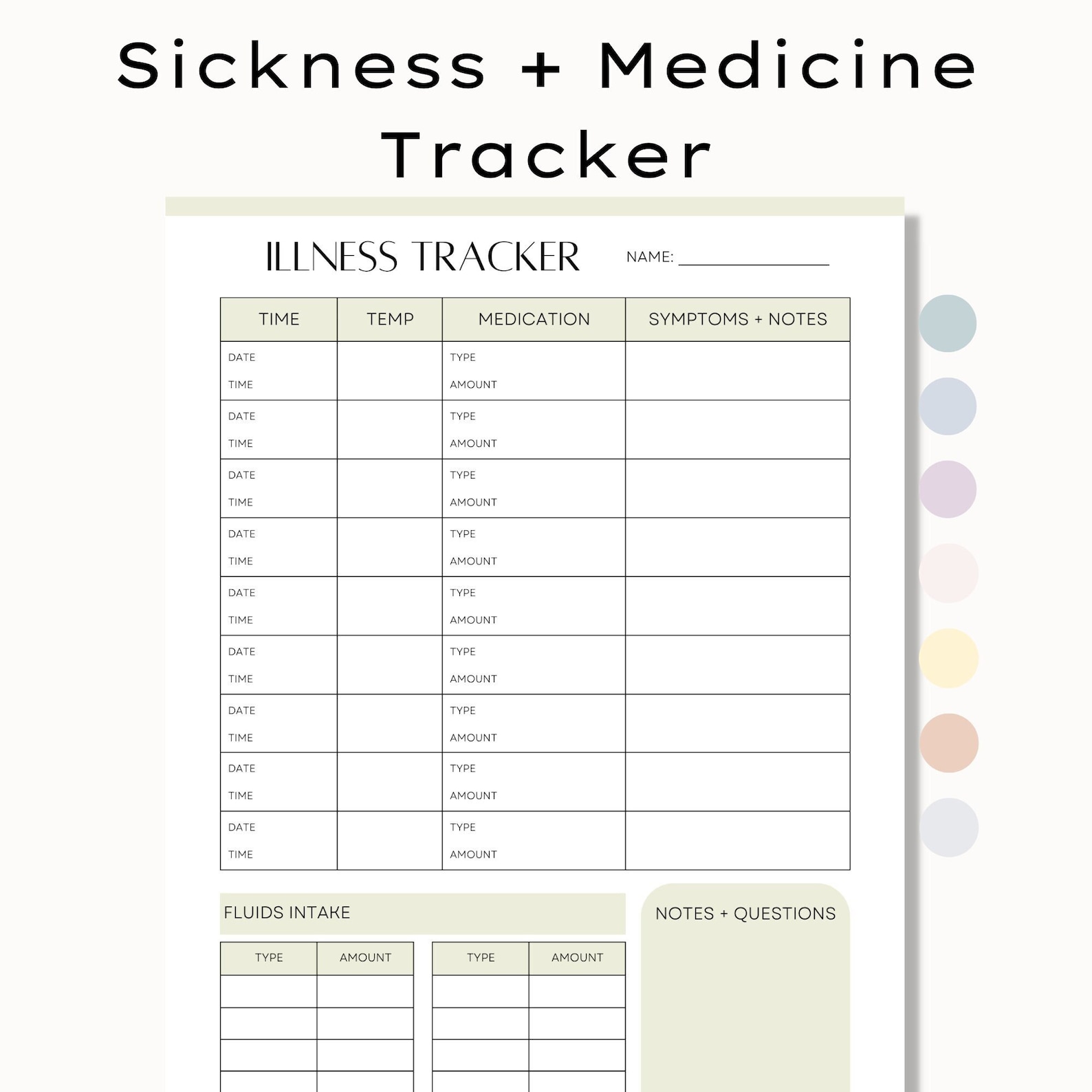 Child Illness and Medication Log, Baby Fever Tracker, Symptom Tracker ...