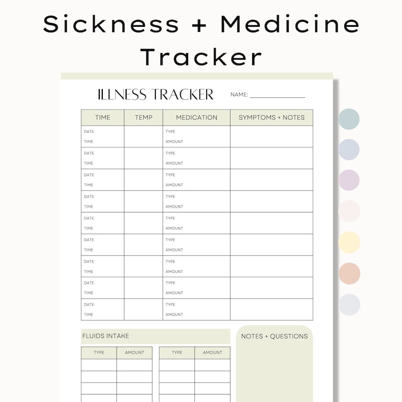 Child Illness and Medication Log, Baby Fever Tracker, Symptom Tracker ...