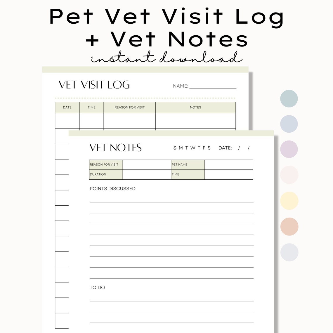 Printable Pet Vet Visit Log, Vet Notes, Dog Vet Visit, Cat Vet Visit ...