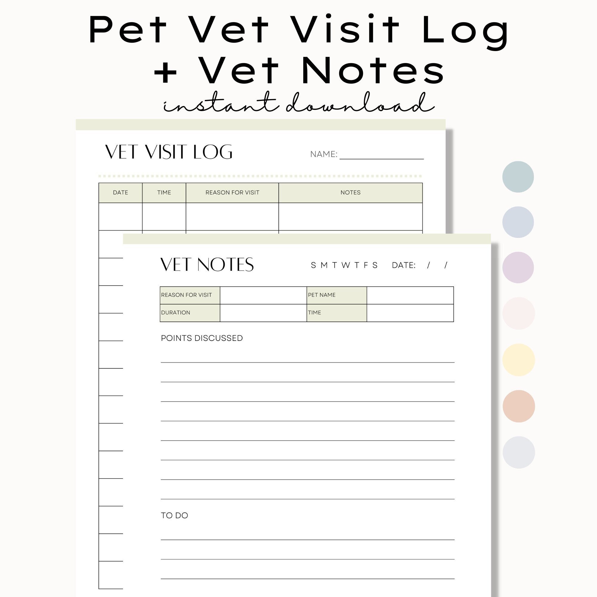 Printable Pet Vet Visit Log, Vet Notes, Dog Vet Visit, Cat Vet Visit ...
