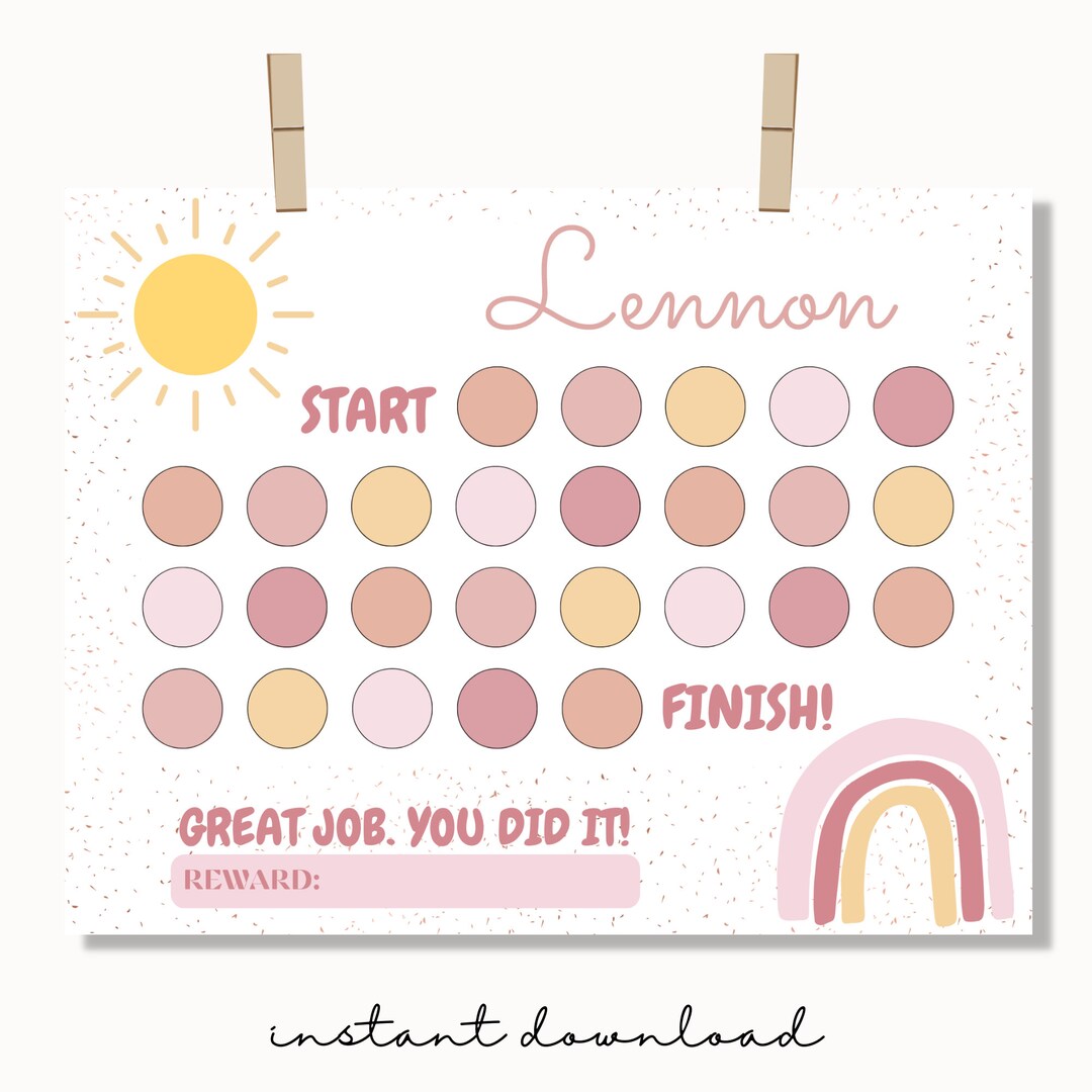 Boho Rainbow Sunshine Reward Chart, Printable Sticker Chart, Editable ...