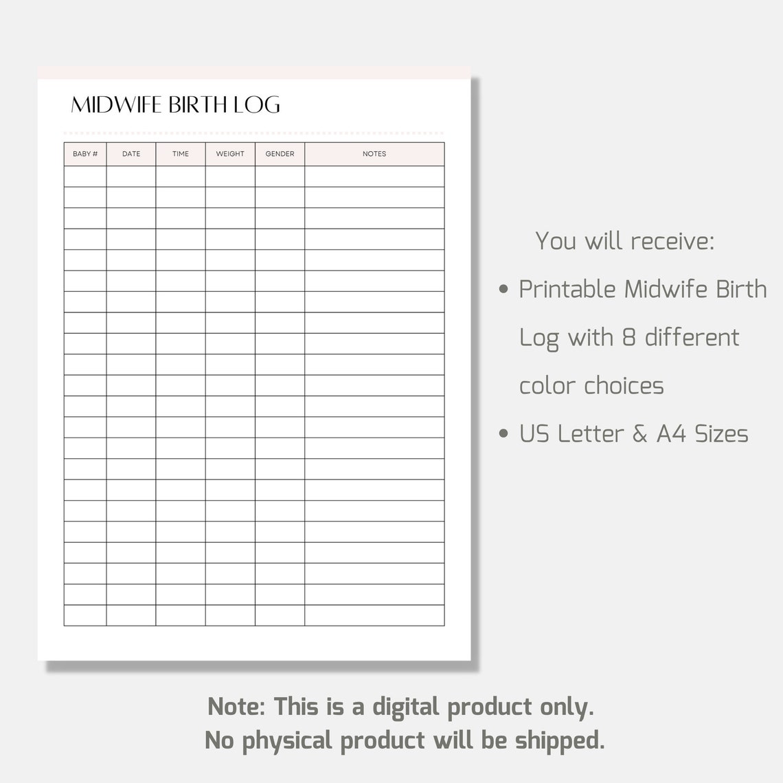 Printable Midwife Birth Log, Student Midwife Delivery Log, Midwife ...