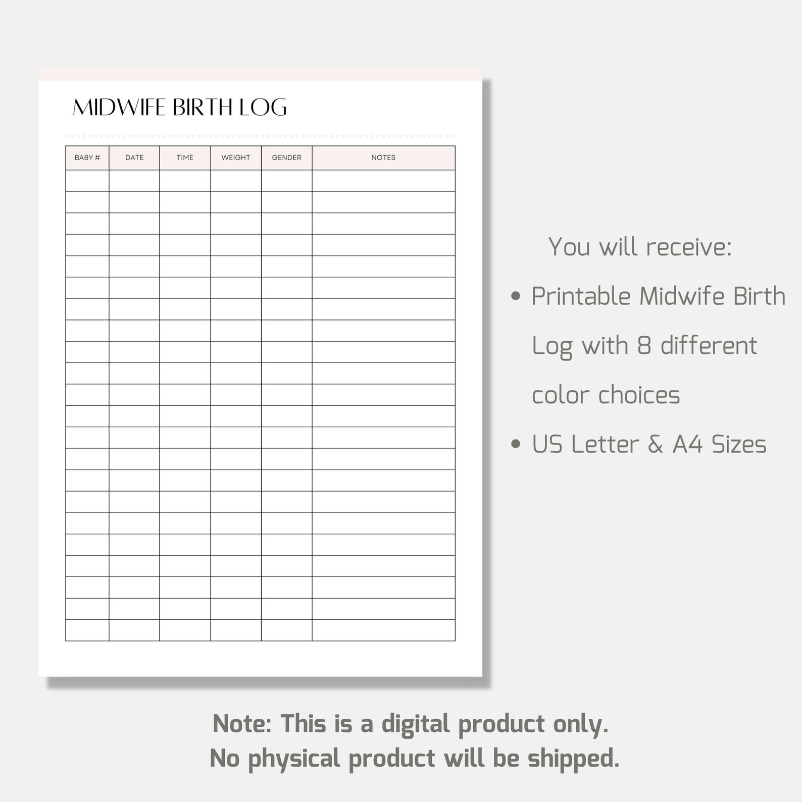 Printable Midwife Birth Log, Student Midwife Delivery Log, Midwife ...