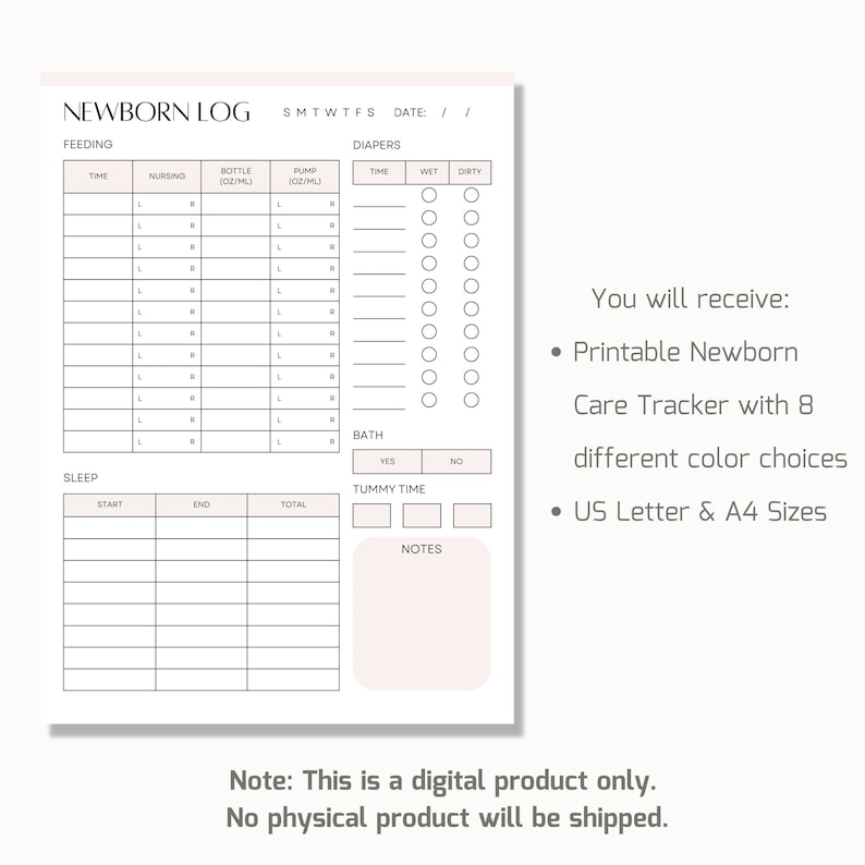 Newborn Daily Care Log, Baby Care Log, Baby Feeding Tracker ...