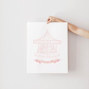 Pink Carousel Name Nursery Wall Art, Baby Girl Nursery Wall Art Decor ...