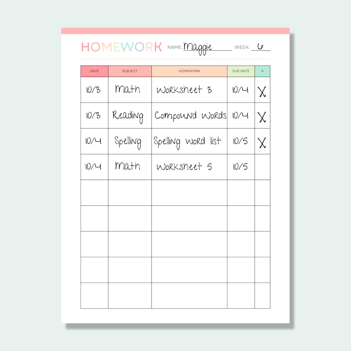 Printable Kids Homework Planner, Elementary Homework Tracker ...