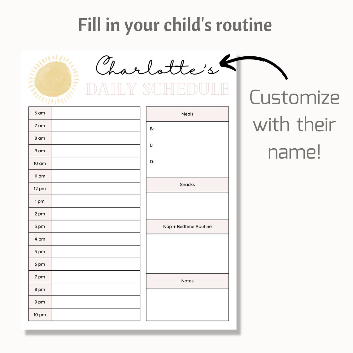 Printable Babysitter Important Information Sheet Toddler Schedule ...
