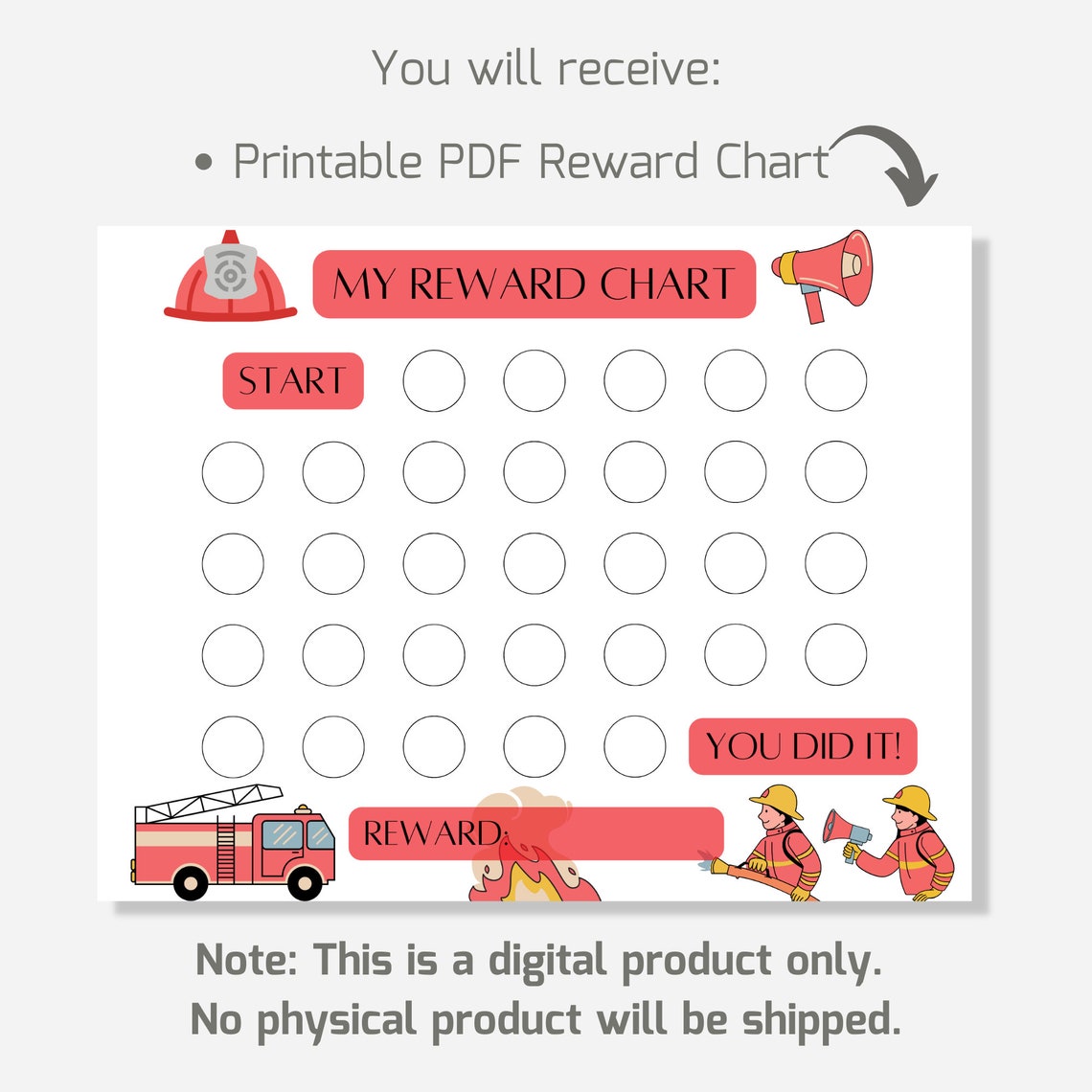 Fire Truck Reward Chart, Printable Sticker Chart, Fire Truck Chart ...