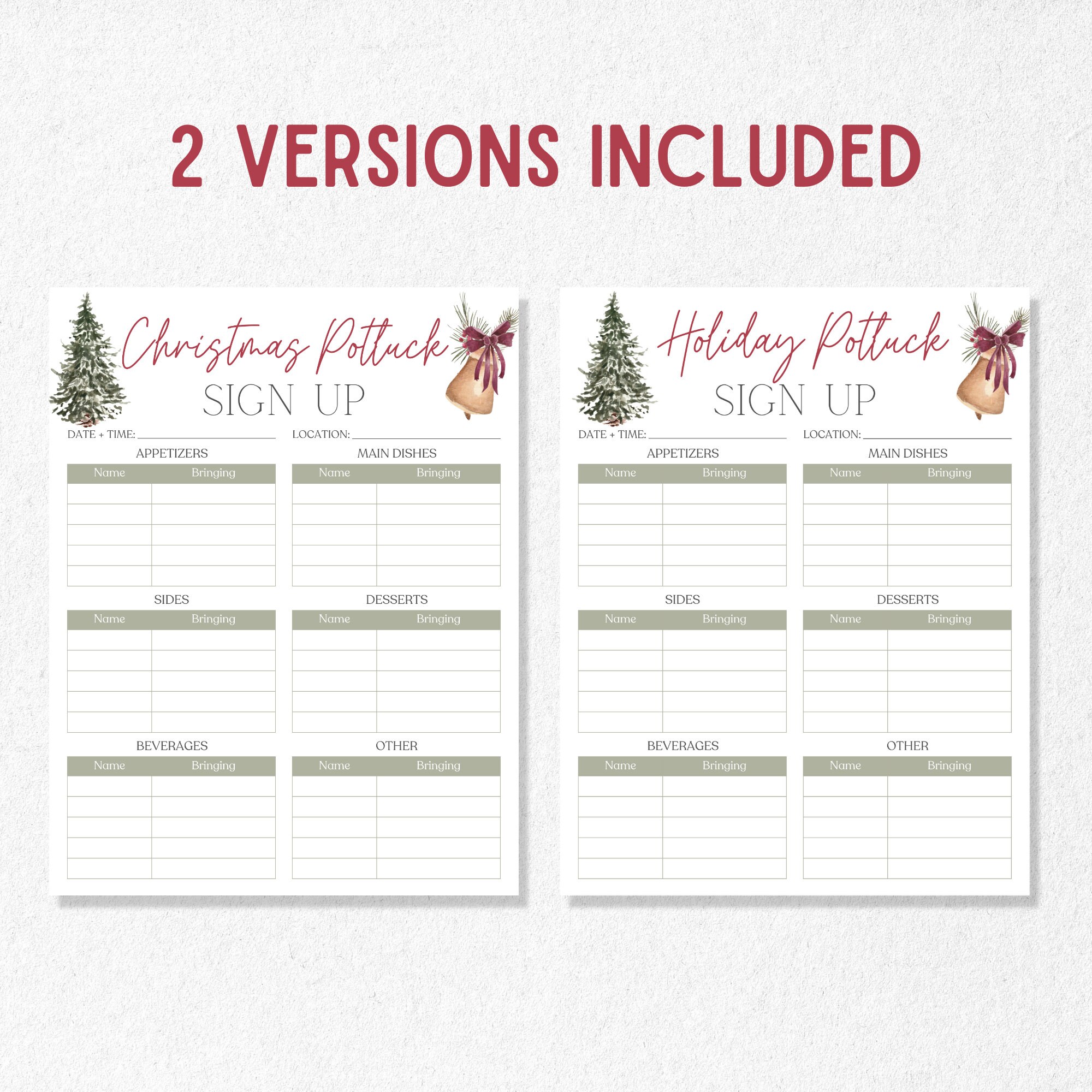 Christmas Potluck Sign up Sheet, Holiday Potluck Sign Up, Printable ...