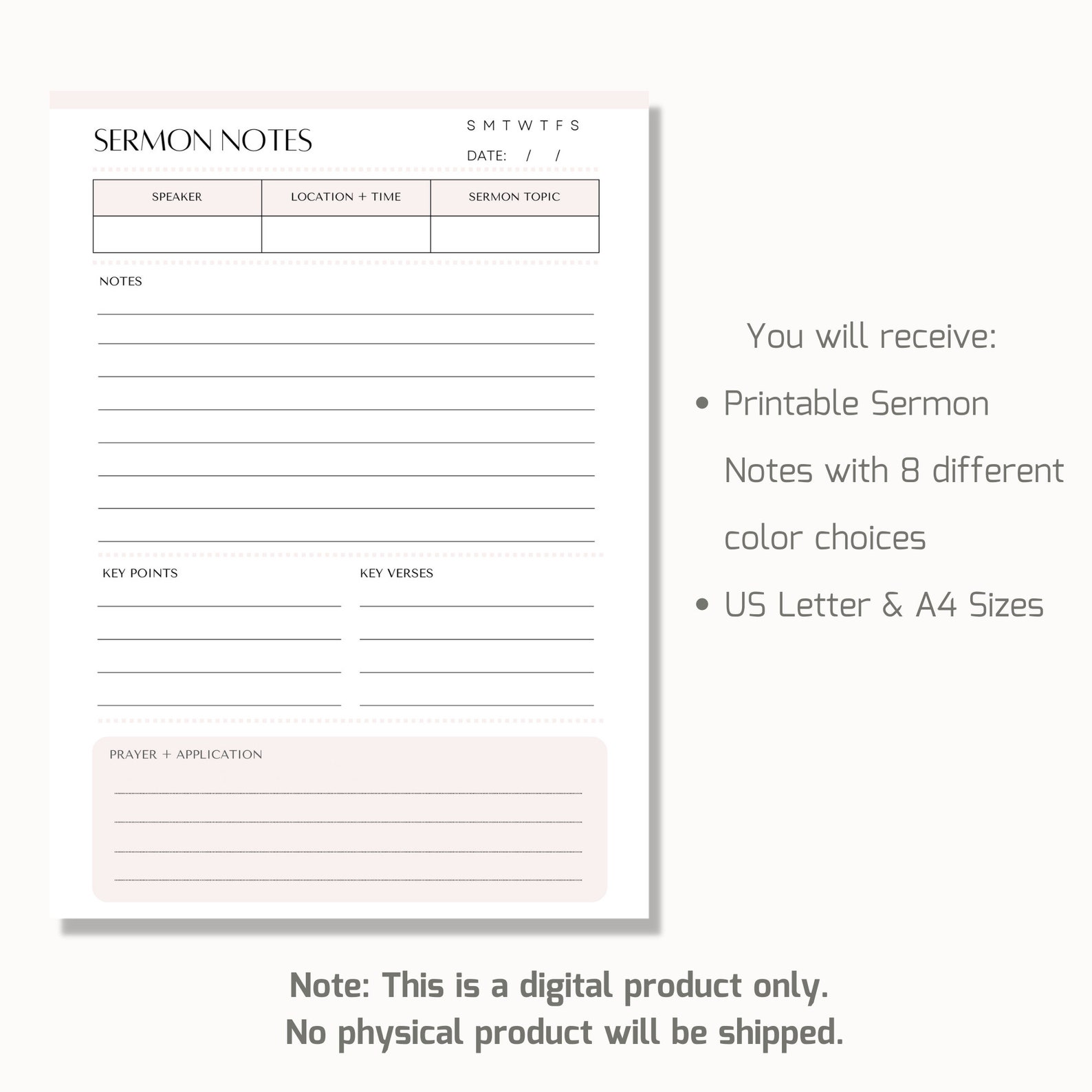 Printable Sermon Notes, Church Notes, Sermon Summary, Faith Journal ...