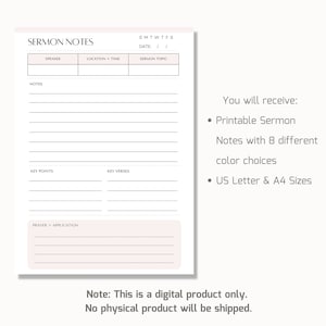 Printable Sermon Notes, Church Notes, Sermon Summary, Faith Journal ...