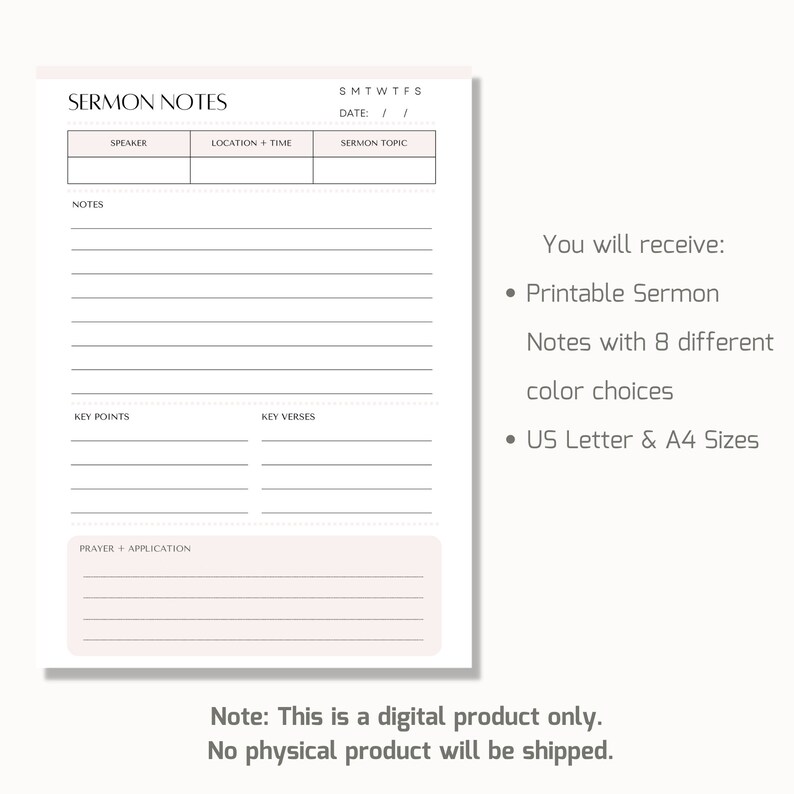 Printable Sermon Notes, Church Notes, Sermon Summary, Faith Journal ...