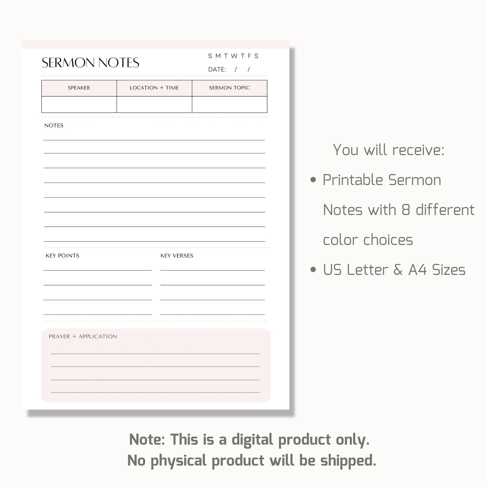 Printable Sermon Notes, Church Notes, Sermon Summary, Faith Journal ...