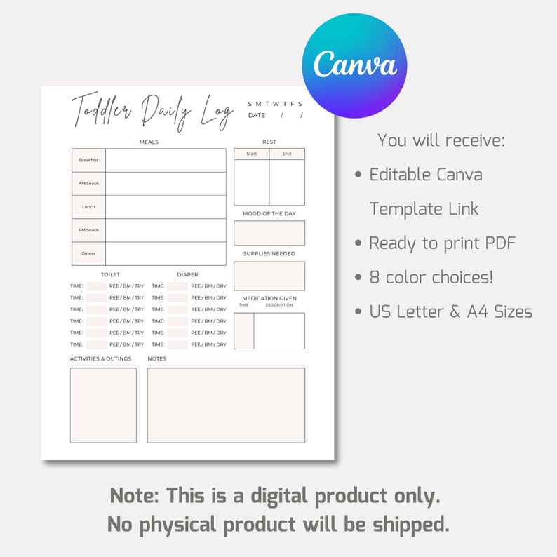 Editable Toddler Daily Report, Child Log, Toddler Meal Log, Child Care ...